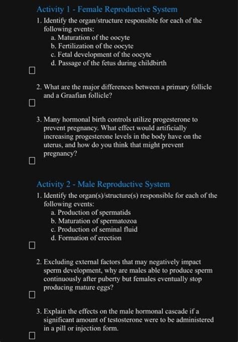 Solved Activity 1 Female Reproductive System 1 Identify The