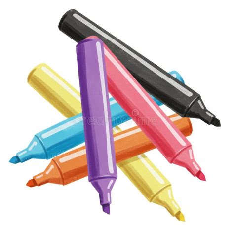 Colorful Markers And Pens In A Cross Pile Stock Illustration