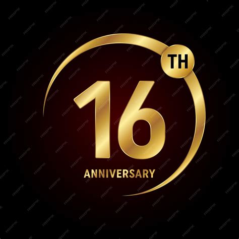 Premium Vector 16th Anniversary Logo Design With Golden Text And Ring