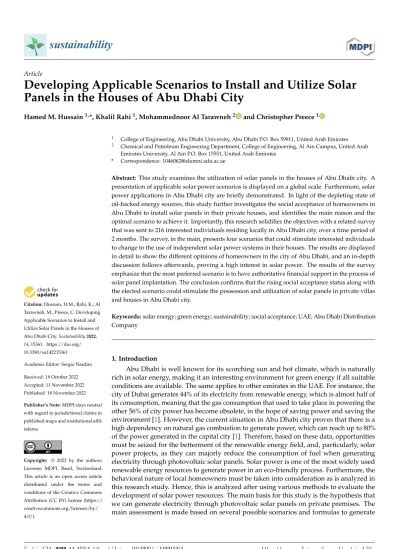 developing applicable scenarios to install and utilize solar panels in