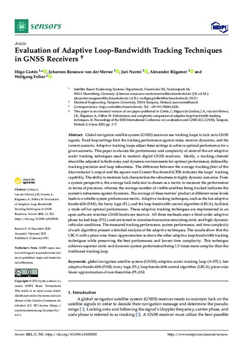 Pdf Evaluation Of Adaptive Loop Bandwidth Tracking Techniques In Gnss
