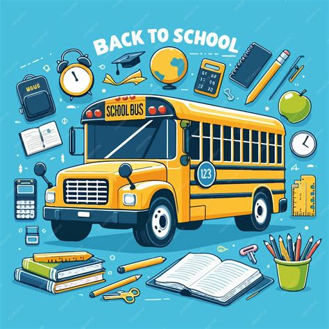 Back To School Vector Design School Bus With Achool Accessories And