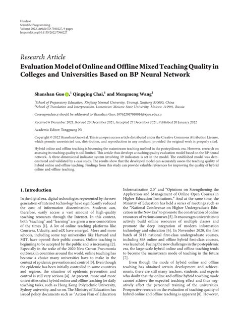 Pdf Evaluation Model Of Online And Offline Mixed Teaching Quality In Colleges And Universities