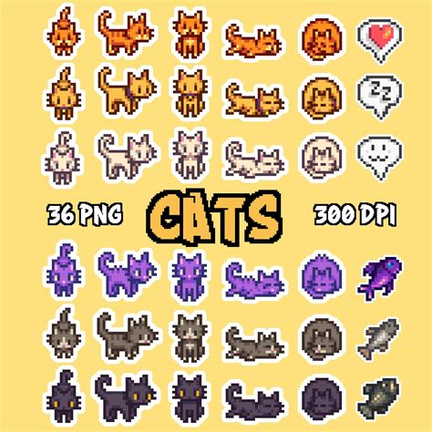 Stardew Valley Sdv Cats Clipart 36 Png Bundle Digital Stickers