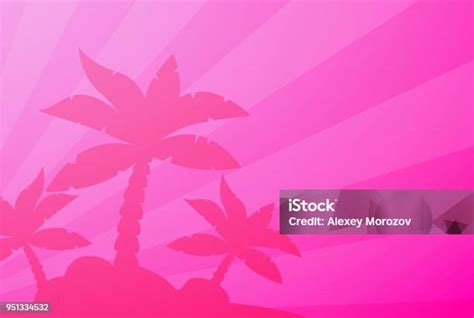 벡터 열 대 풍경입니다 깨끗 한 핑크 하늘 아래 팜 중립 배경으로 그리십시오 하 고 공간을 복사 합니다 0명에 대한 스톡 벡터 아트 및 기타 이미지 Istock