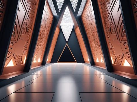 Triangular Abstract Architectural Corridor With Geometric Patterns And Symmetry 8k View