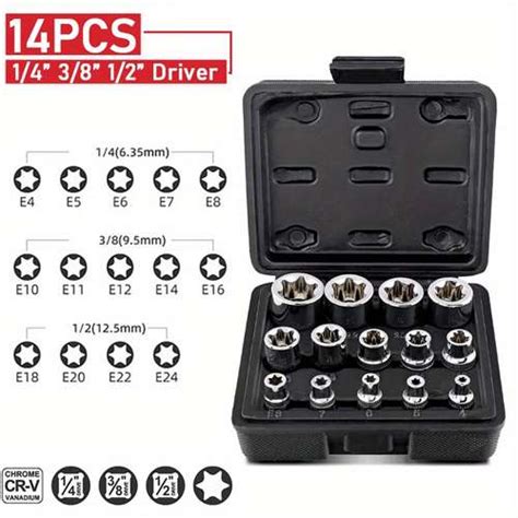Torx Socket Set 10 Piece E Star Chrome Vanadium Female Sockets E4 To