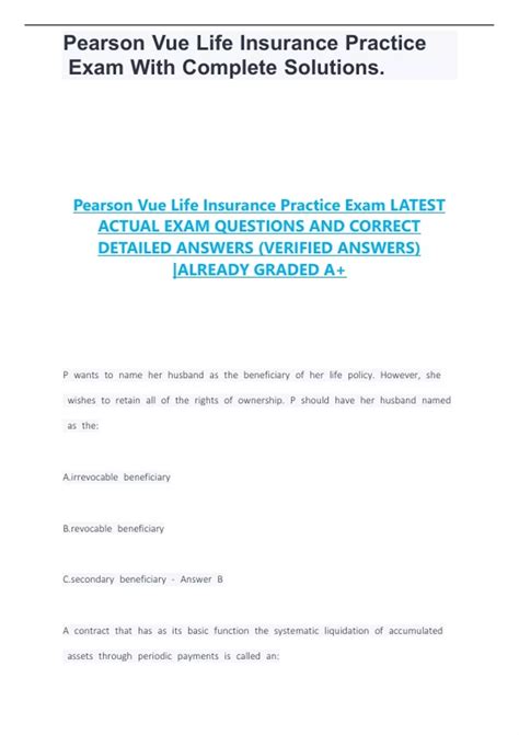 Pearson Vue Life Insurance Exam Bundle Questions Answers 2025 Stuvia US