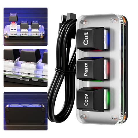 ♟rgb Mini Cut Copy Paste Keyboard 3 Key Ctrl X C V Shortcut One Handed Keyboard Usb Type C For A