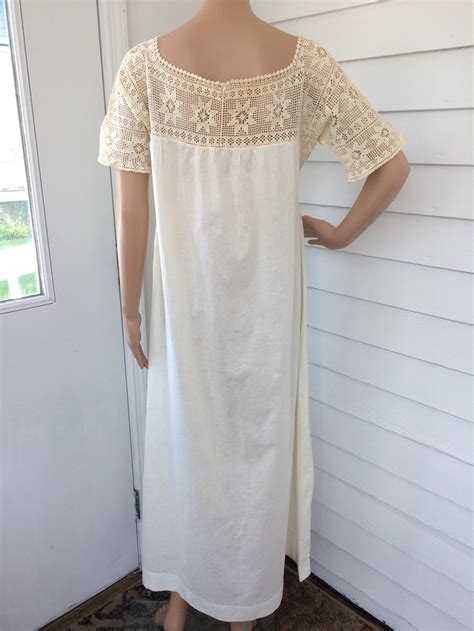 Edwardian Chemise Dress Antique Long Night Gown Lace Ivory S Vintage