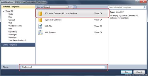 using asp 4 0 chart control with new tooling support for sql server ce 4 0 in vs 2010 sp1