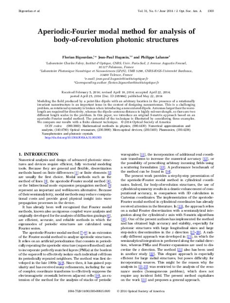 Pdf Aperiodic Fourier Modal Method For Analysis Of Body Of Revolution