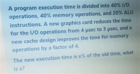 A Program Execution Time Is Divided Into 40 Io Operations 40 Memory