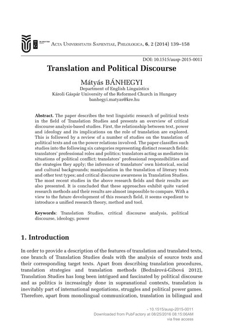 Pdf Translation And Political Discourse