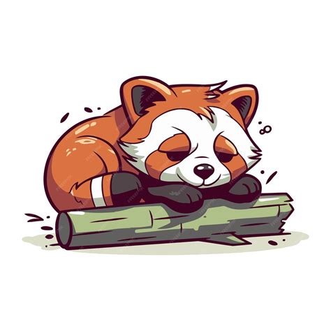 Premium Vector Vector Illustration Of A Cute Red Panda Sleeping On A Log