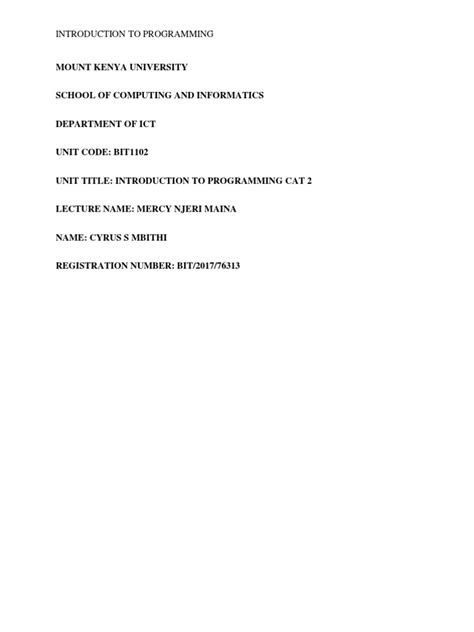 Introduction To Programming And Algorithms Cat 2 Pdf C Programming Language Variable