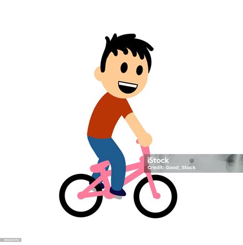 재미 있는 만화 소년 자전거를 타고입니다 평면 벡터 일러스트입니다 흰색 배경에 고립 단순함에 대한 스톡 벡터 아트 및 기타 이미지 단순함 두발자전거 만화 Istock