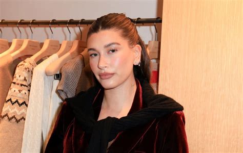 Hailey Bieber Models Archival Tom Ford For Yves Saint Laurent Velvet Skirt Suit At Guest In