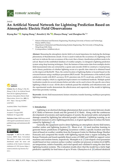 Pdf An Artificial Neural Network For Lightning Prediction Based On Atmospheric Electric Field