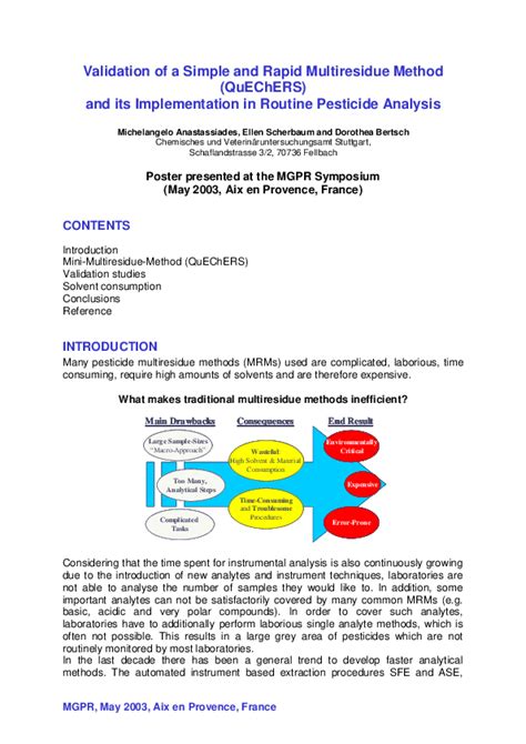 Pdf Validation Of A Simple And Rapid Multiresidue Method Quechers And Its Implementation In