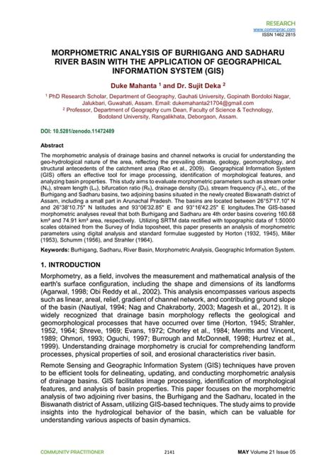Morphometric Analysis Of Burhigang And Sadharu River Basin With The Application Of Geographical
