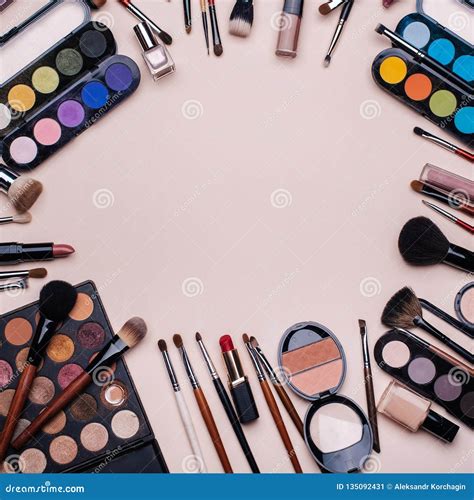 Set Of Professional Cosmetics Makeup Tools And Accessories For Women`s