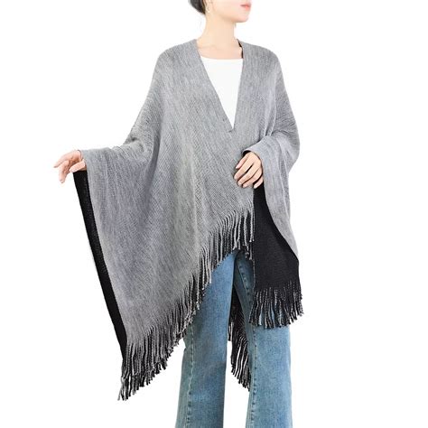 Womens Karla Hanson Reversible Knit Poncho Shawl