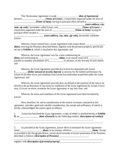 Early Termination Of Lease Mutual Consent Breach Doc Template Pdffiller