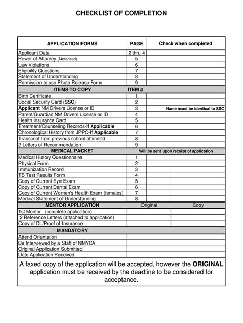 Fillable Online Checklist Of Completion Application Forms Page Check