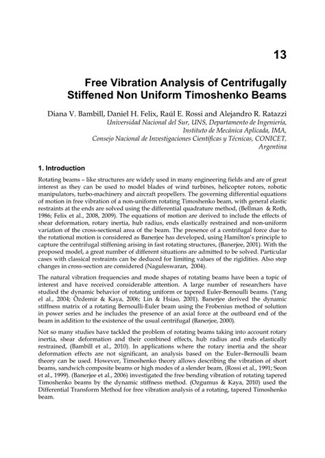 Pdf Free Vibration Analysis Of Centrifugally Stiffened Non Uniform Timoshenko Beams