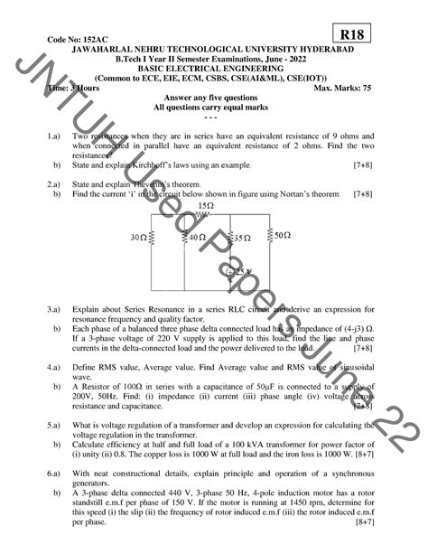 Bee June2022 Bee Question Paper Code No 152ac Jawaharlal Nehru Technological University