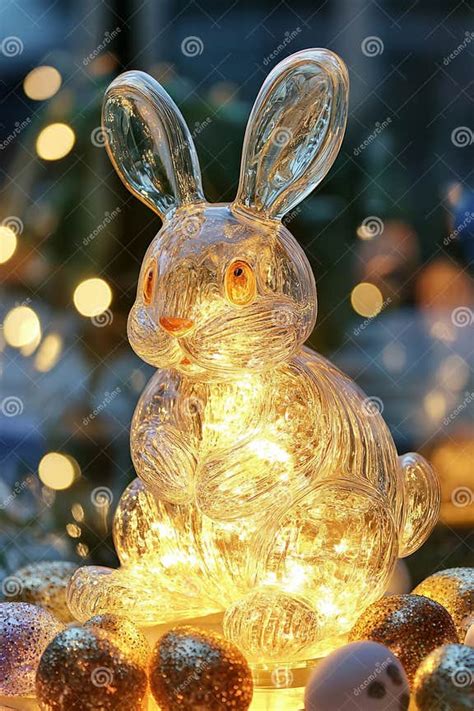 A Glowing Easter Bunny Made Of Translucent Glass Illuminated By A Warm