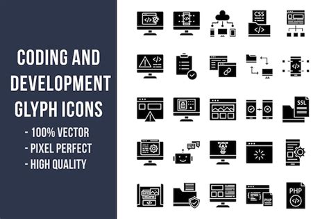 premium vector coding and development glyph icons