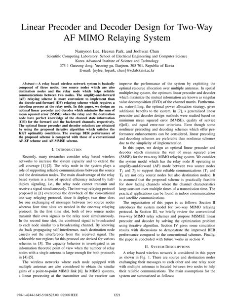 Pdf Linear Precoder And Decoder Design For Two Way Af Mimo Relaying
