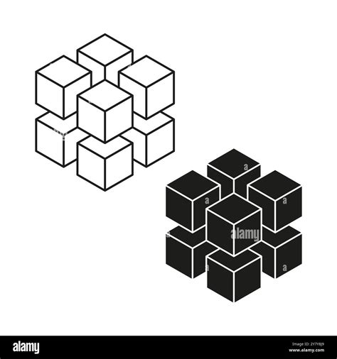 Isometric Cubes Icon Geometric Block Structure Vector Black And White Design Abstract Shapes