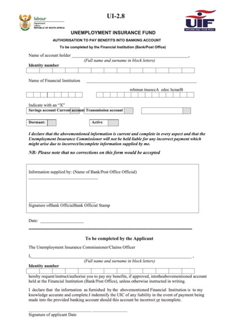 Form Ui 2 8 Authorisation To Pay Benefits Into Banking Account