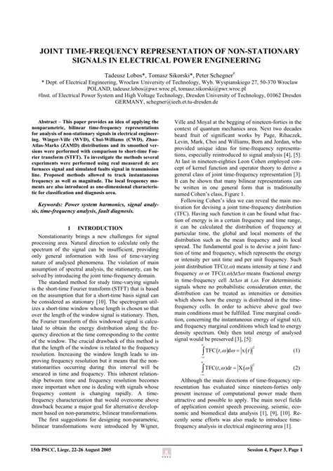 Pdf Joint Time Frequency Representation Of Non Stationary Signals In