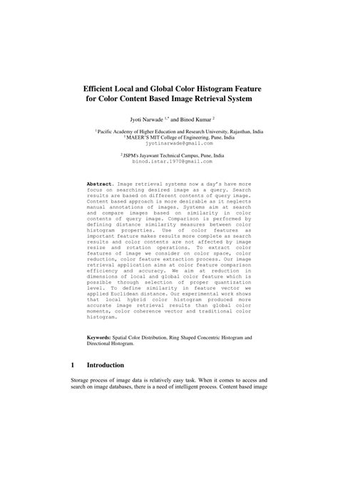 pdf efficient local and global color histogram feature for color