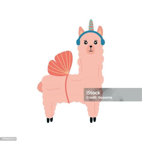 귀여운 라마 알파카 유니콘 벡터 그래픽 디자인 보육원 디자인 포스터 인사말 카드 또는 로고를위한 라마 캐릭터 일러스트 레이 션
