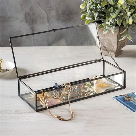 Vintage Style Black Metal Clear Glass And Mirrored Shadow Box W Lid Myt
