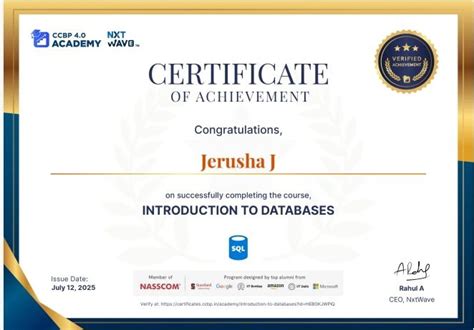 🎉 Excited To Share That Ive Completed The Introduction To Databases Course From Nxtwave Ccbp 4