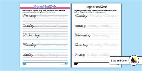 Cursive Days Of The Week Practice Worksheet Teacher Made