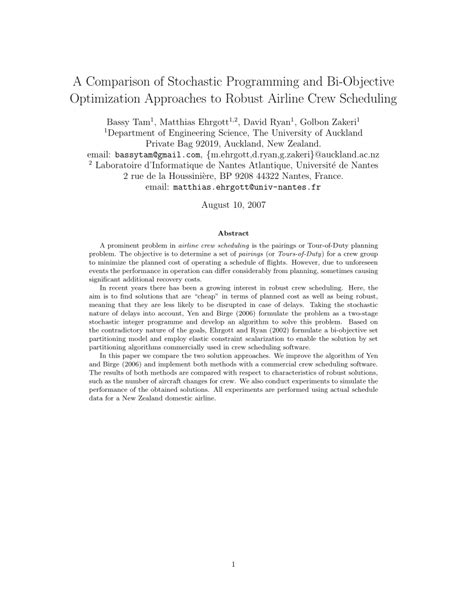 Pdf A Comparison Of Stochastic Programming And Bi Objective Optimisation Approaches To Robust