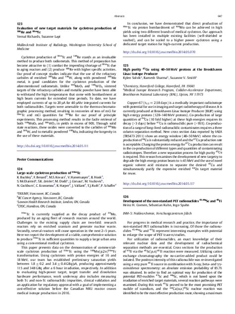 Pdf Large Scale Cyclotron Production Of 99mtc