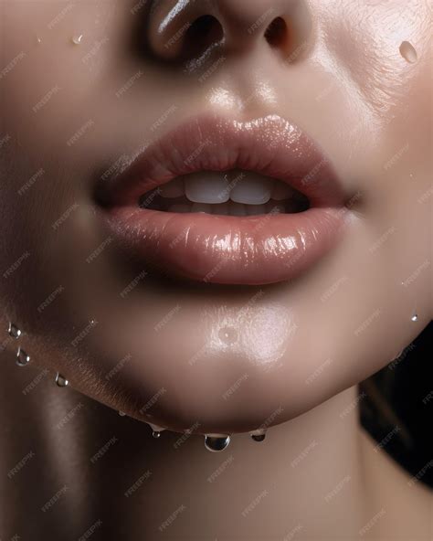 Premium Photo A Close Up Of A Womans Lips With Water Droplets On Her