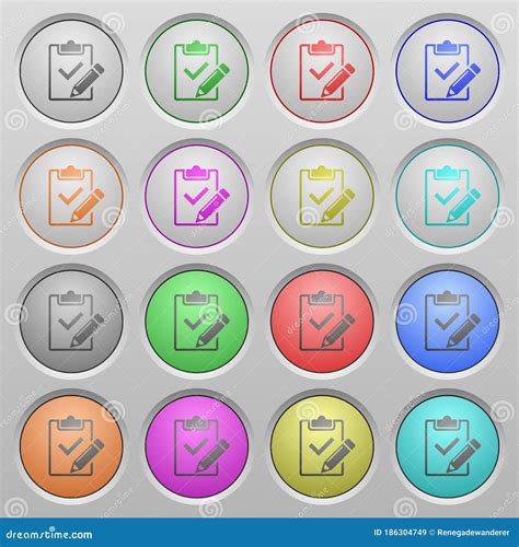 Fill Out Checklist Icons On Color Glossy Rectangular Menu Button Vector Illustration