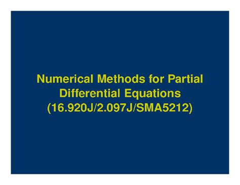 Numerical Methods For Pdes Mit Lecture 1 Overview Studocu