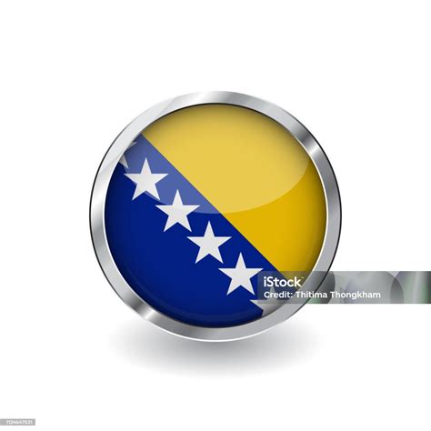 금속 프레임과 그림자 플래그 버튼입니다 플래그 아이콘 배지 광택 효과와 금속 테두리 벡터 흰색 바탕에 현실적인 벡터