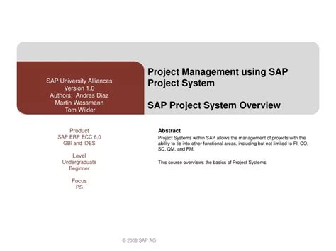 PPT Project Management Using SAP Project System SAP Project System Overview PowerPoint