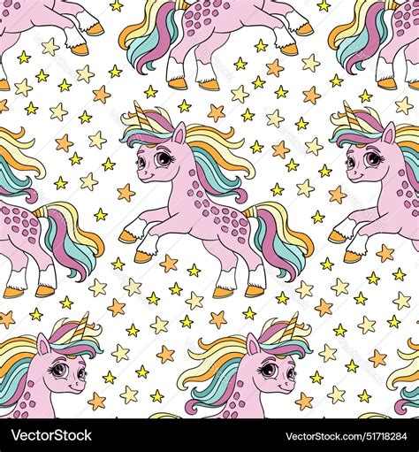 Seamless Pink Unicorns Pattern On A White Vector Image